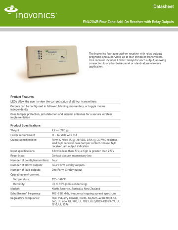 INOVONICS EN4204R Four Zone Add-On Receiver Technical Manual | Manualzz
