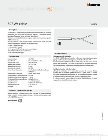 BTICINO 336904 2WIRE CABLE Data Sheet | Manualzz
