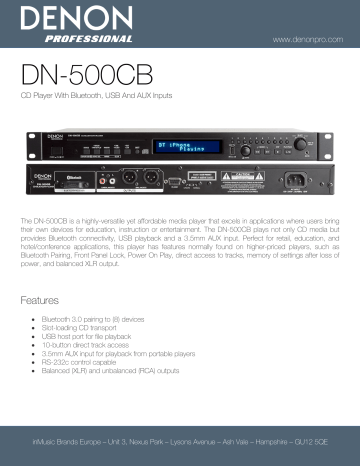 DENON PRO DN500CB CD/Media Player Data Sheet | Manualzz