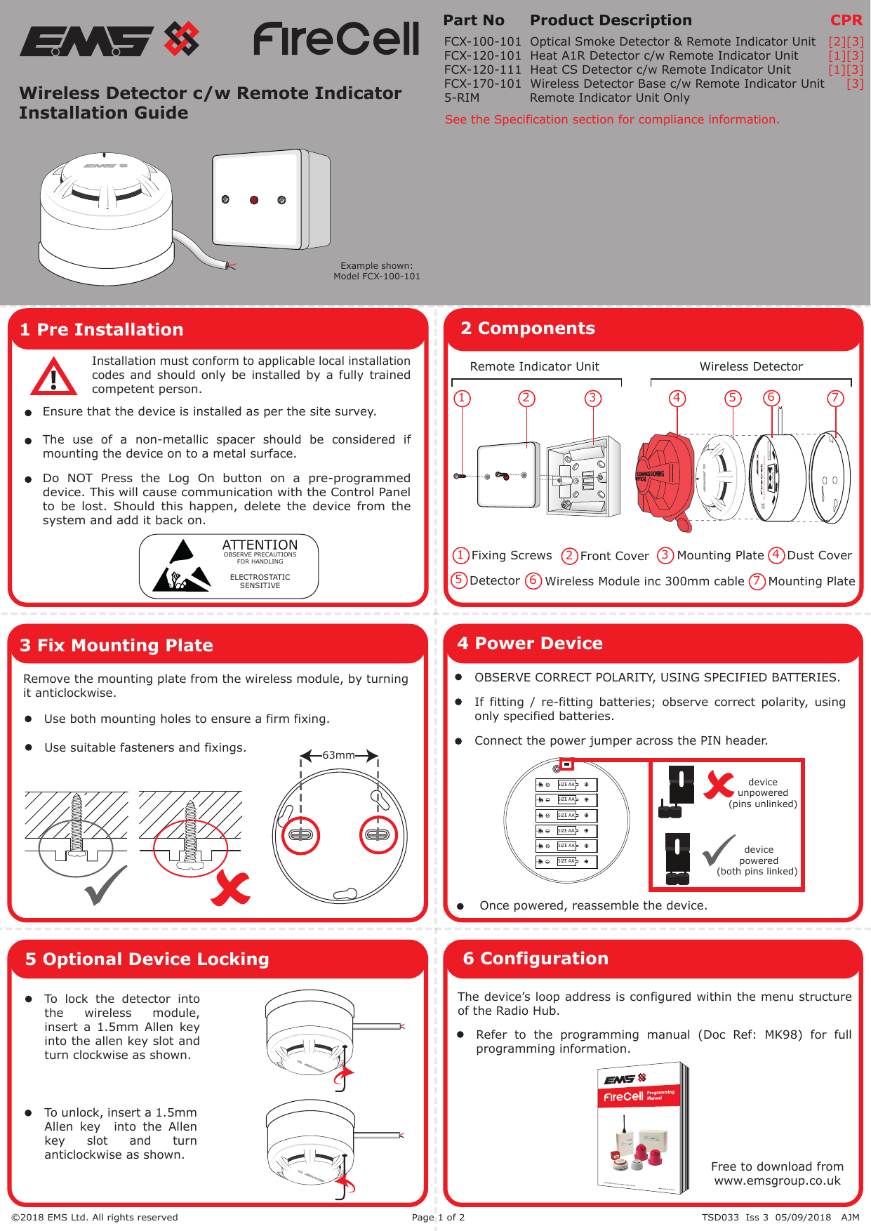 EMS FireCell Detector c/w Remote Indicator Unit Installation Guide ...