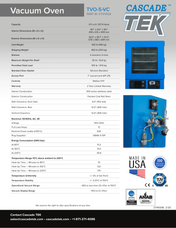 Cascade TEK TVO-5-VC Spec Sheet | Manualzz