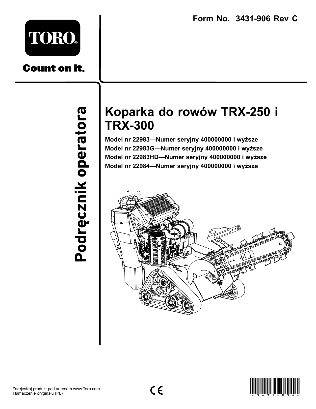 Toro TRX-300 Trencher Instrukcja obsługi | Manualzz
