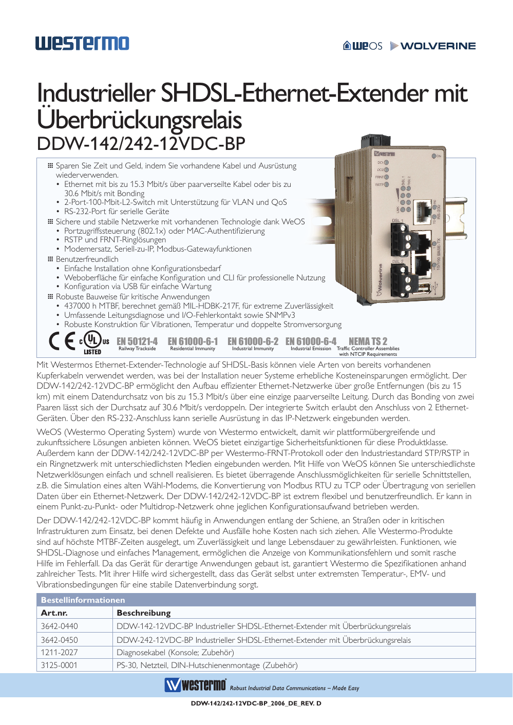 Westermo DDW-242-12VDC-BP Advanced Industrial Ethernet Extender ...