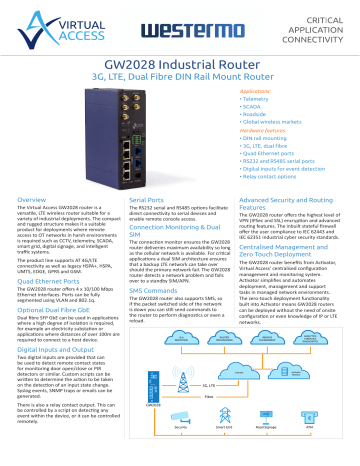 Westermo GW2028W-QFR-DC24 Industrial Cellular 4G LTE Router Data Sheet ...
