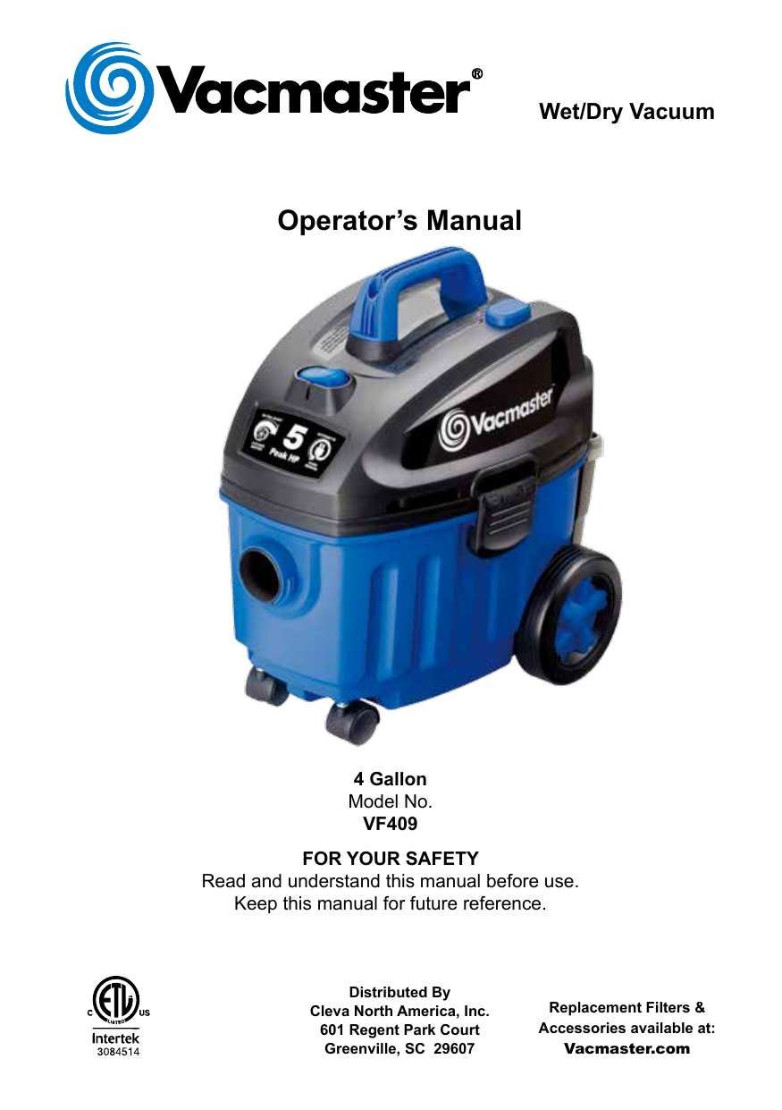Vacmaster VF409 User manual | Manualzz