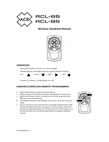 ACR Electronics RCL-95 LED Searchlight Manual | Manualzz