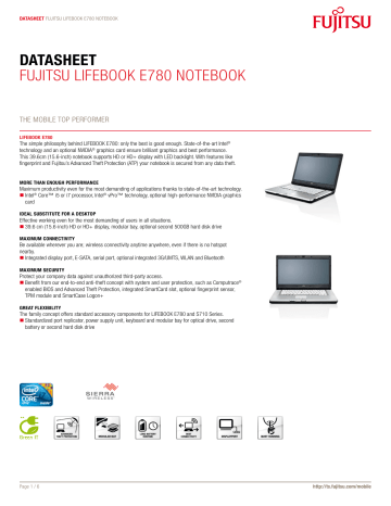 FUJITSU SIEMENS LIFEBOOK E780 Data Sheet | Manualzz