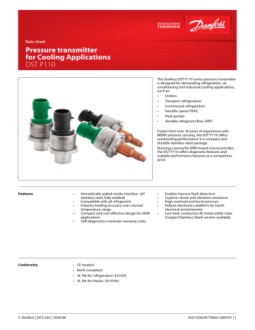 Danfoss Pressure transmitter for Cooling Data Sheet | Manualzz