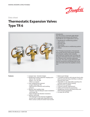 Danfoss TR 6 Thermostatic expansion valve Data Sheet | Manualzz