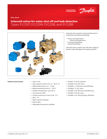 Danfoss Solenoid valves for water shut off and leak detection Types ...