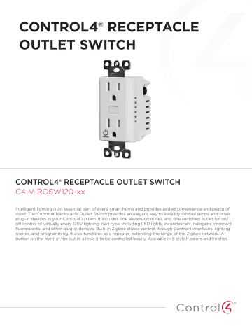 Control4 Receptacle Outlet Switch Data Sheet | Manualzz