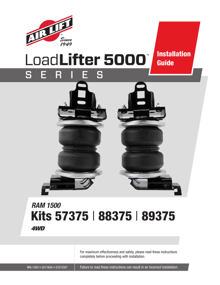 Air Lift 89375, 57375, 88375, 94375, 93375 Installation guide | Manualzz