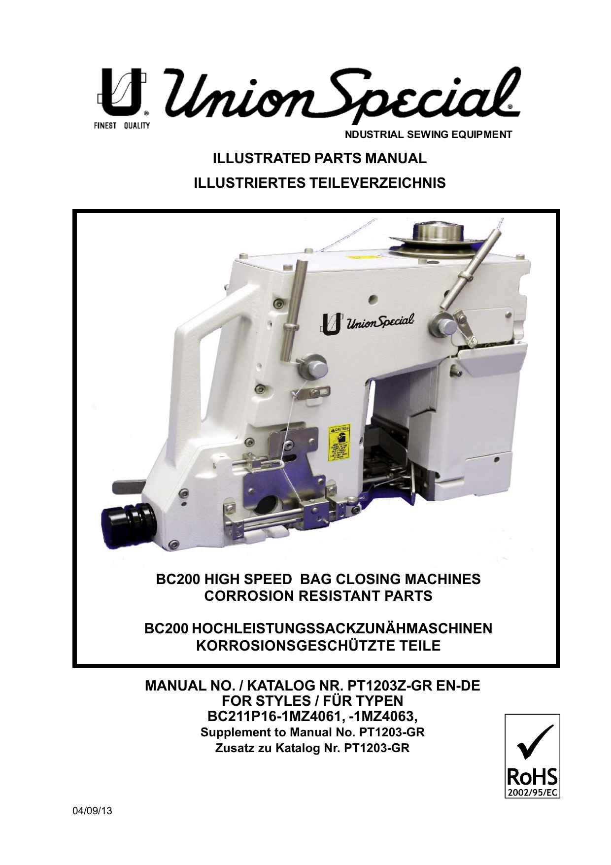 Union Special BC211P16-1AZ4061, BC211P16-1MZ4061 Owner's manual | Manualzz