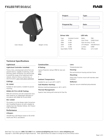 RAB Lighting FXLED78T/D10/LC Floodlights, Lightcloud Control System ...