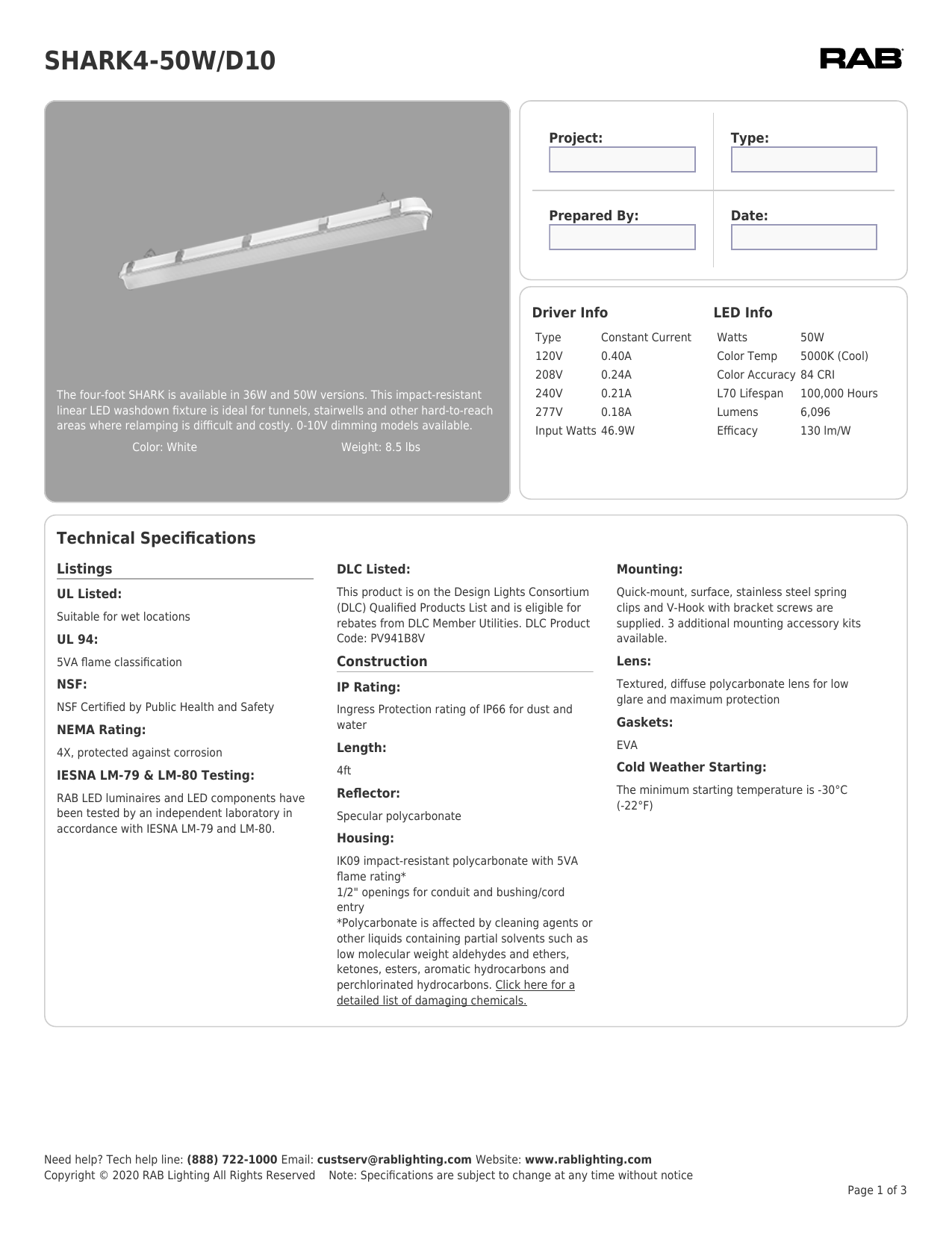RAB Lighting SHARK4-50W/D10 Specification | Manualzz