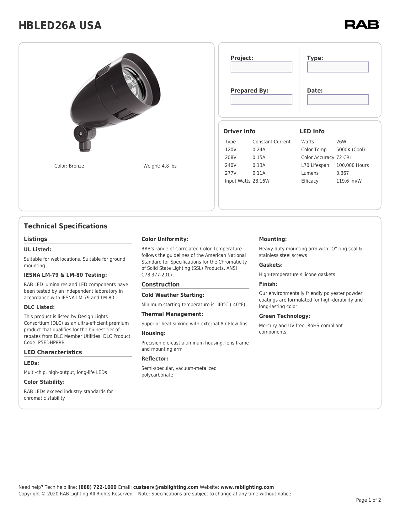 RAB Lighting HBLED26A USA Specification | Manualzz