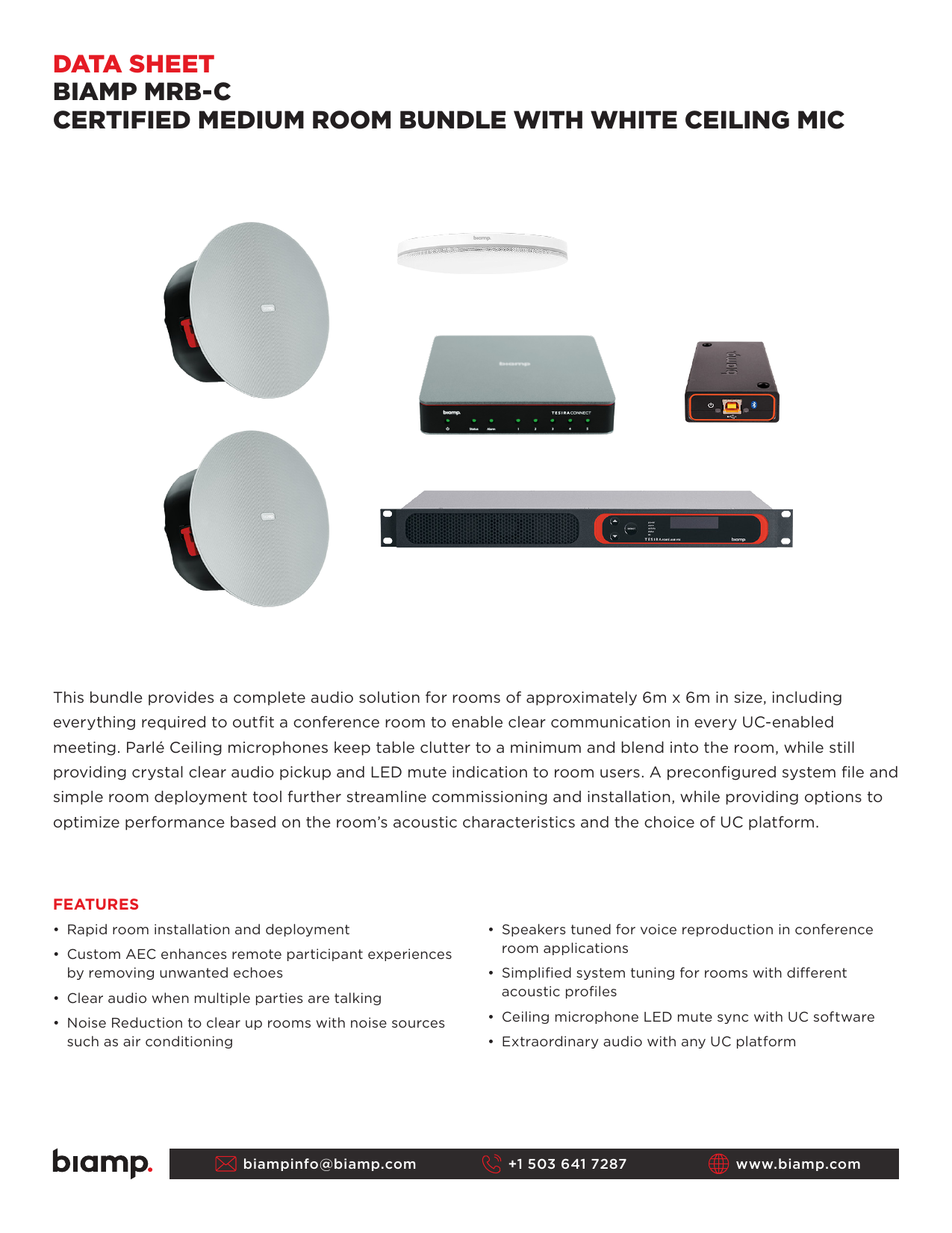 Biamp MRB-C Certified Medium Room Bundle with White Ceiling Microphones ...