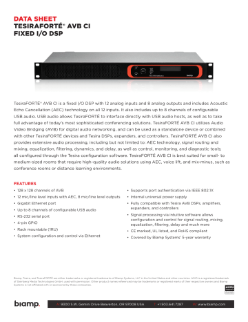 Biamp TesiraFORTE AVB CI Data Sheet | Manualzz