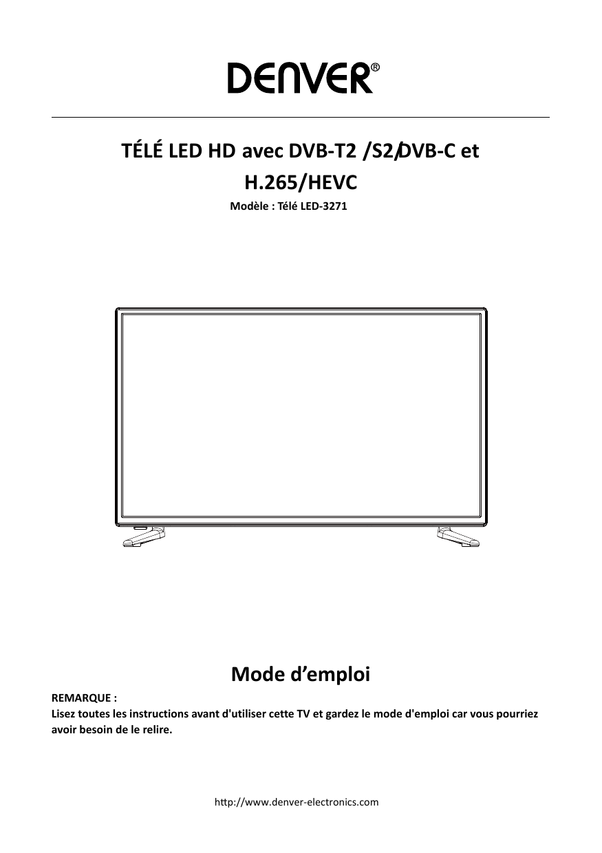 Denver LED-3271 32” HD READY LED TV With DVB-S2, DVB-T2 (H.265, HEVC ...