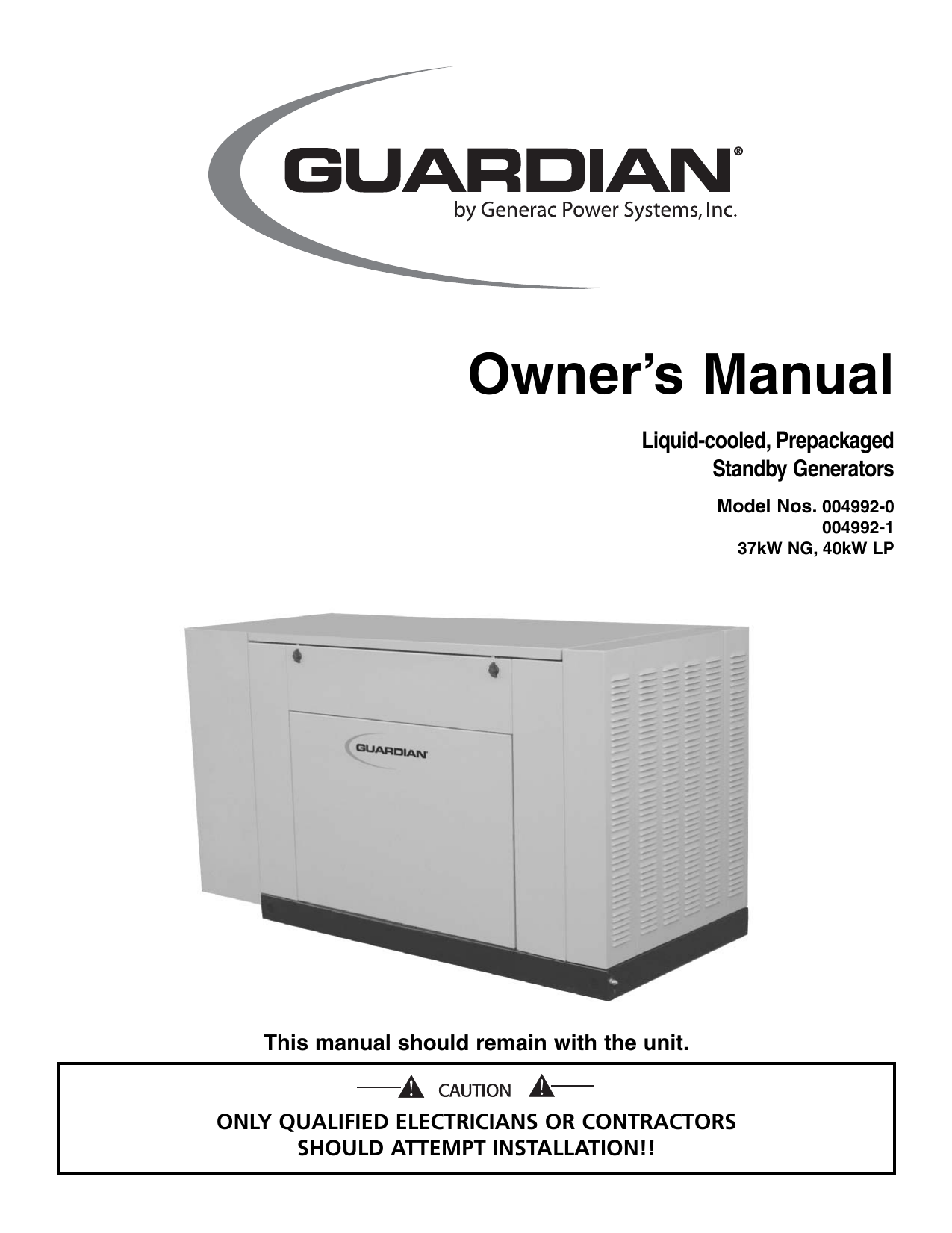 Generac 40 kW 004992R0 Standby Generator Manual | Manualzz