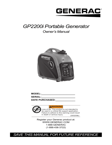 Generac GP2200i G0071170 Portable Generator Manual | Manualzz