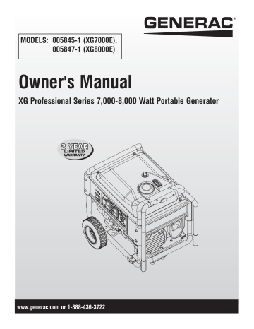 Generac XG8000E 0058472 Portable Generator Manual | Manualzz