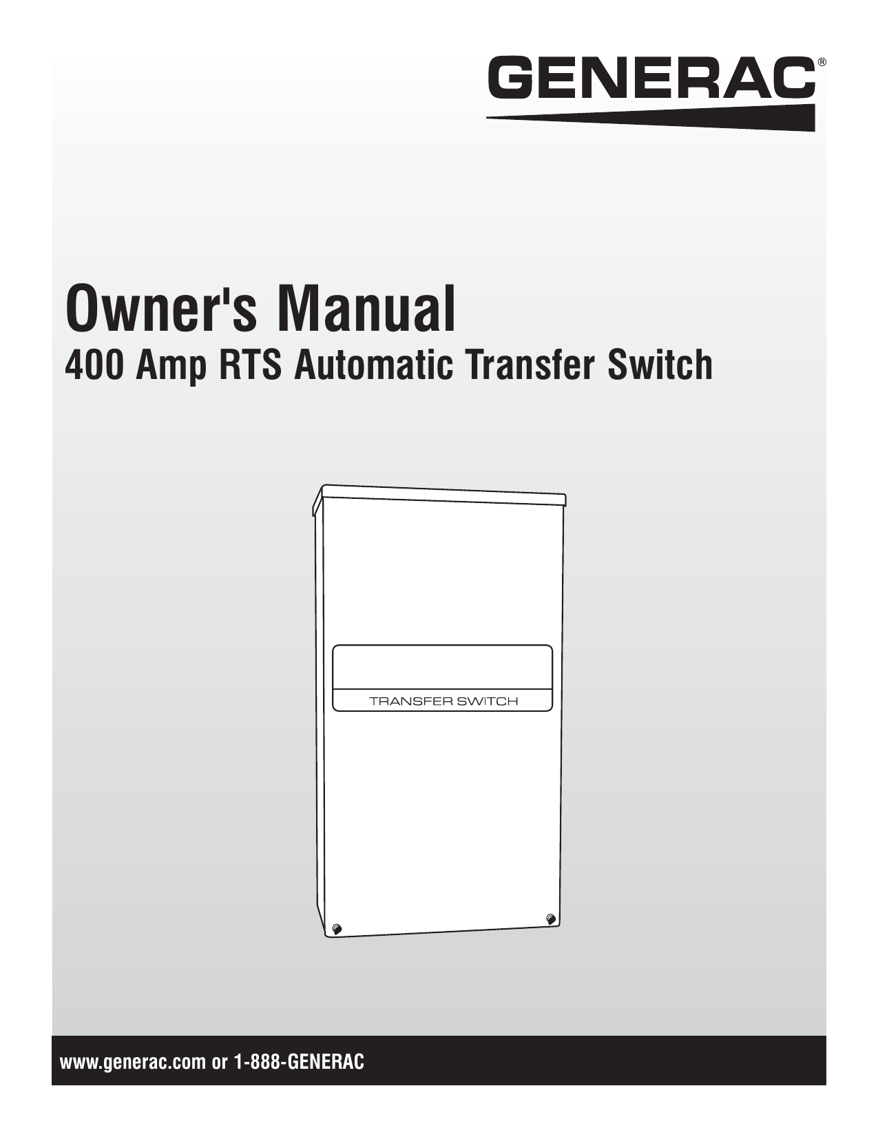 Generac 277/480V, 400A RTSN400K3S Transfer Switch Manual | Manualzz