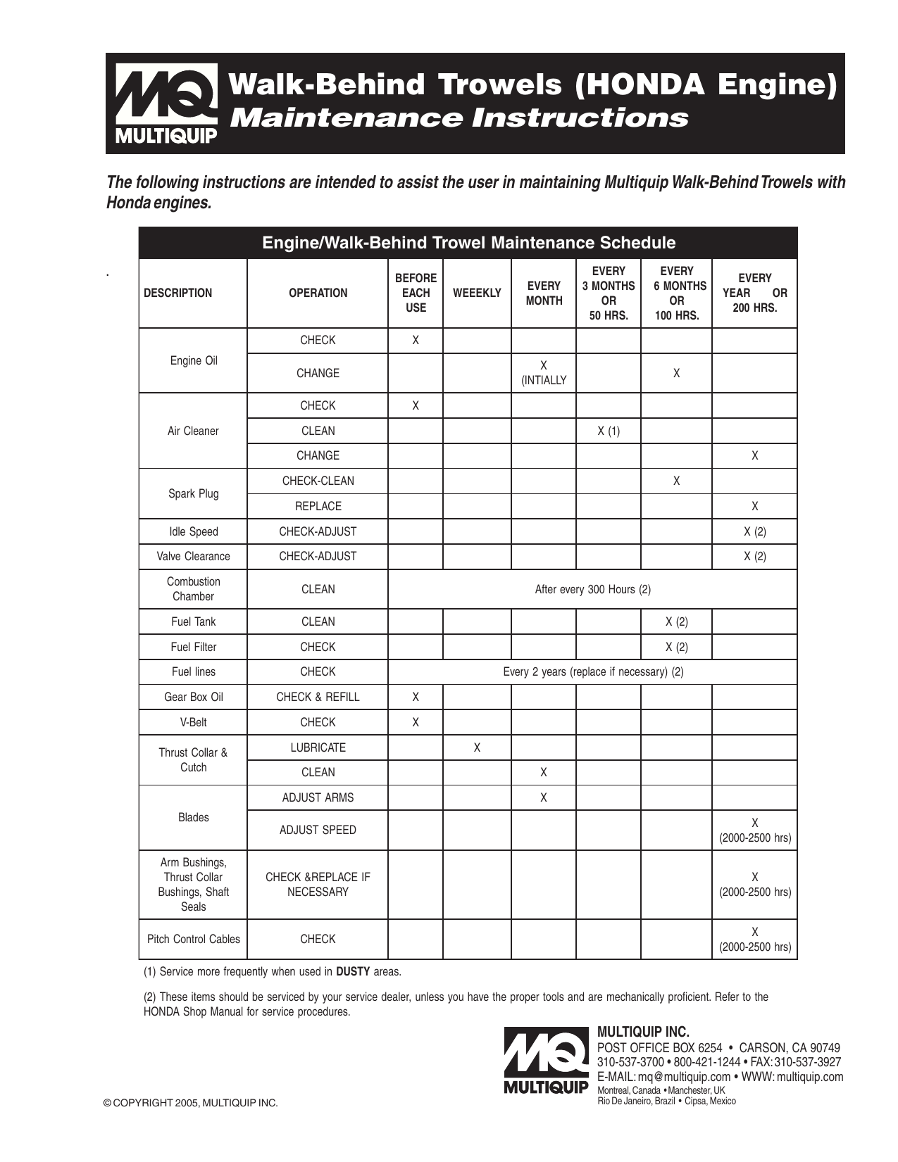 MQ Multiquip Trowels-Walk-Behind-HONDA Trowel Instructions | Manualzz