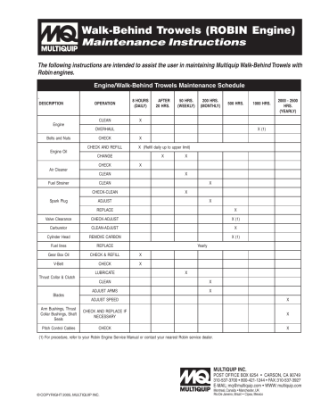 MQ Multiquip Trowels-Walk-Behind-ROBIN Trowel Instructions | Manualzz