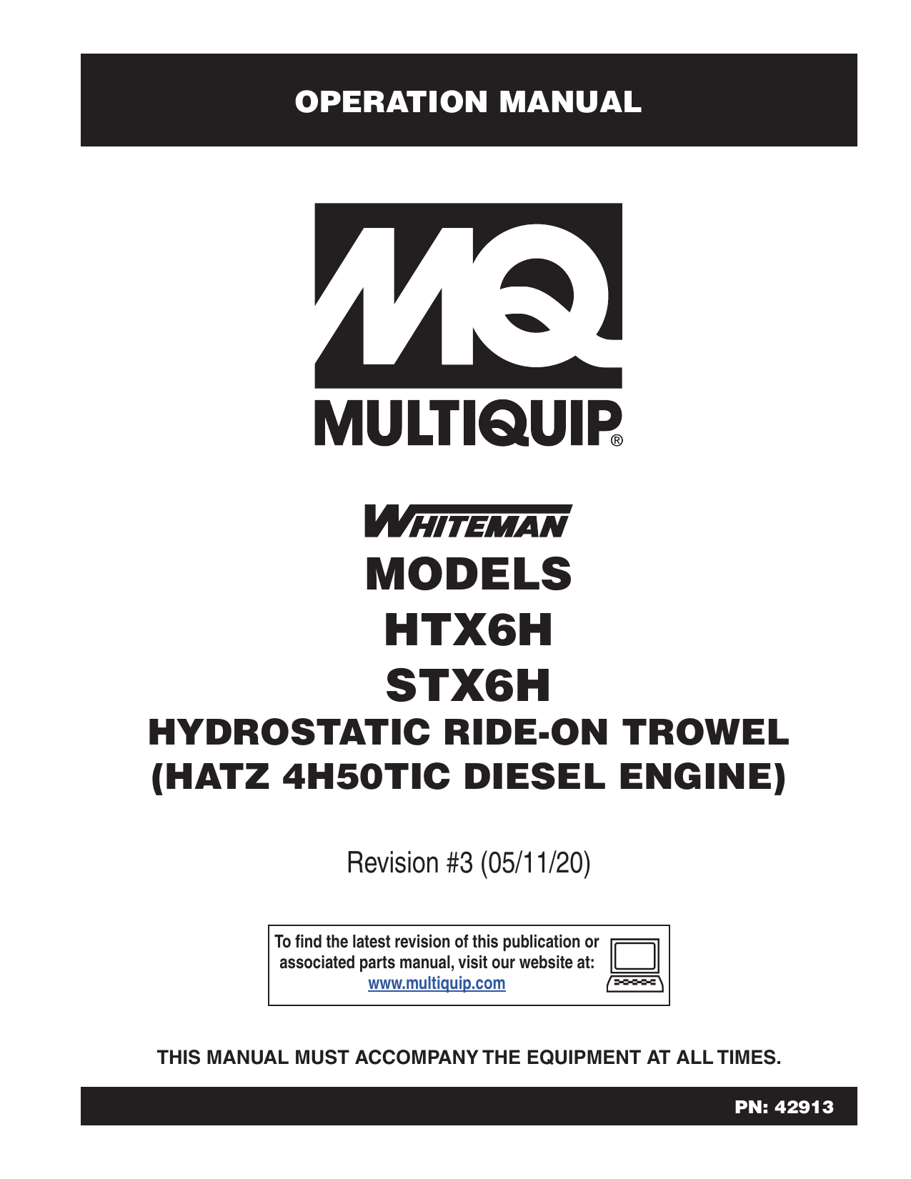 MQ Multiquip HTX6H-STX6H Hydrostatic Ride-on Trowel Operation Manual ...