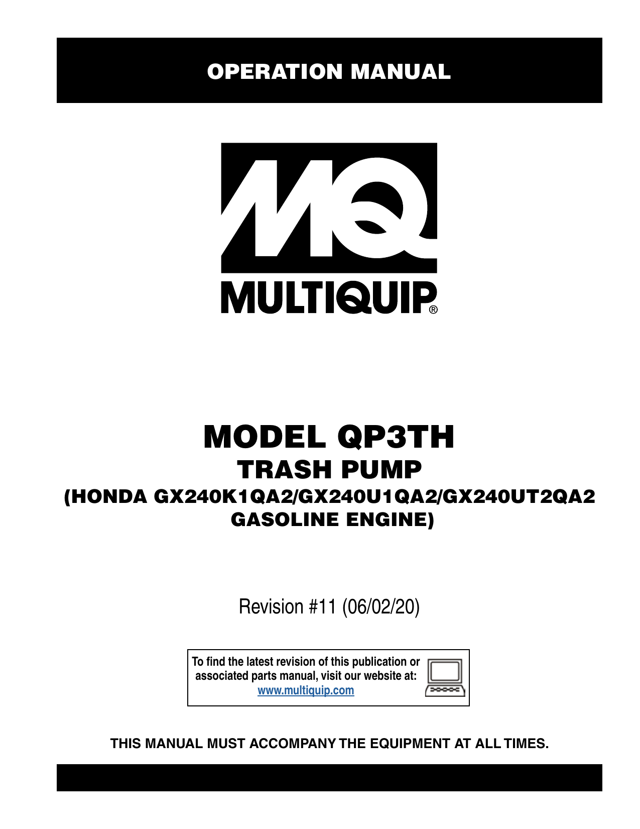 MQ Multiquip QP3TH Trash Pumps - Gasoline Operation Manual | Manualzz