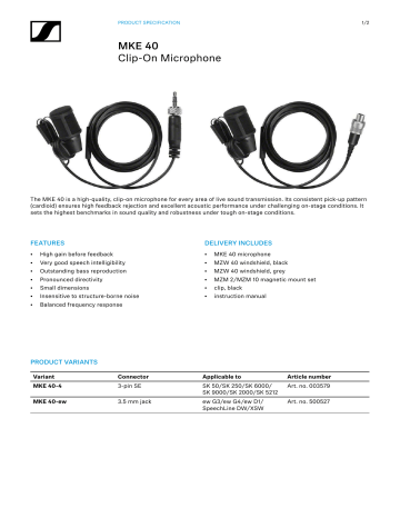 Sennheiser MKE 40 Spec Sheet | Manualzz