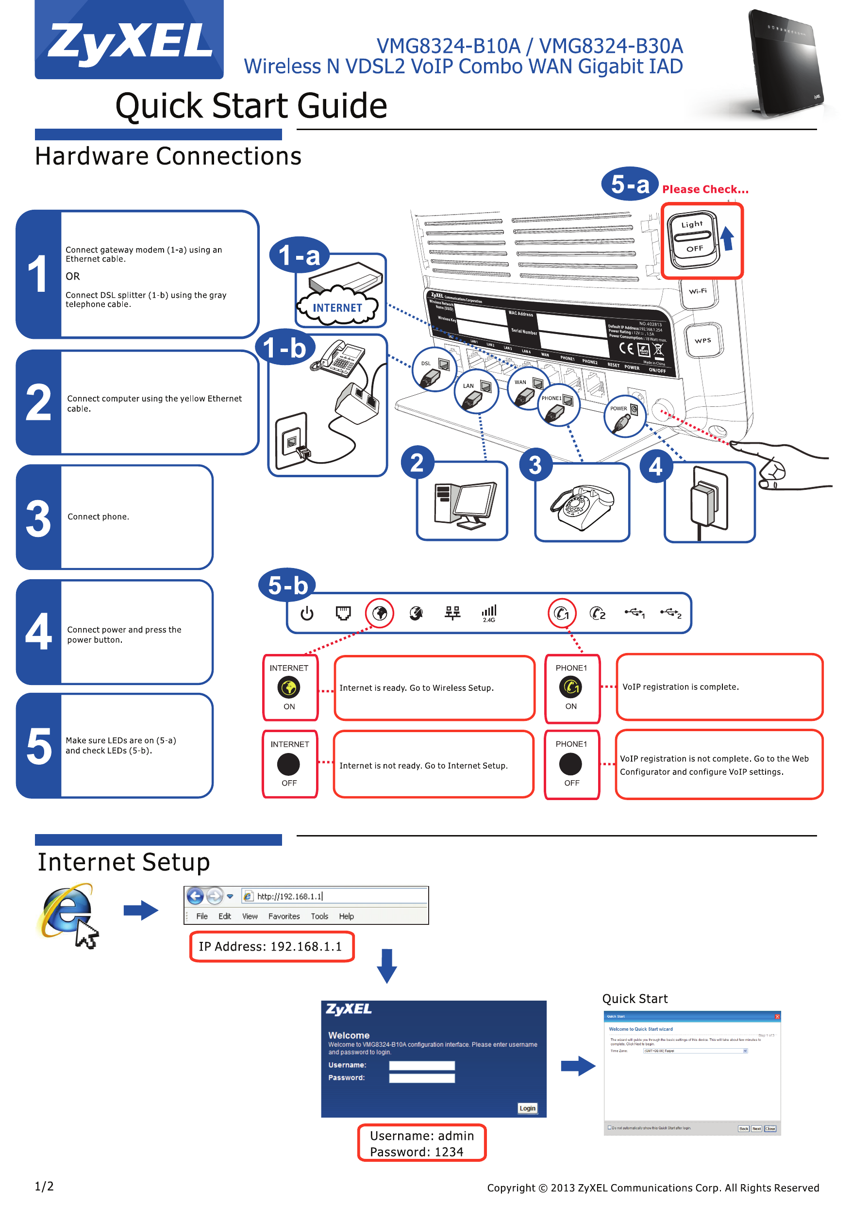 ZyXEL VMG8324-B10A Quick start guide | Manualzz