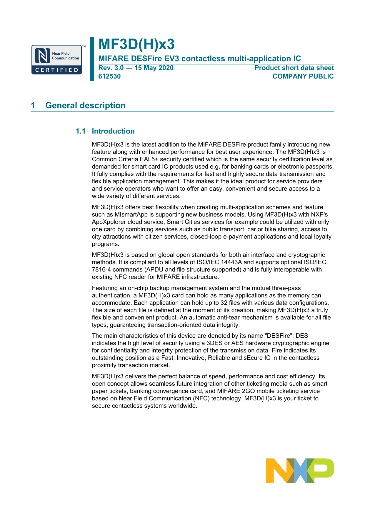 NXP MIFARE® DESFire® EV3 High-Security IC Data Sheet | Manualzz