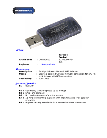 Bandridge NETWORK USB ADAPTOR Owner's Manual | Manualzz