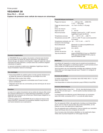 Vega VEGABAR 28 Pressure sensor with switching function spécification ...