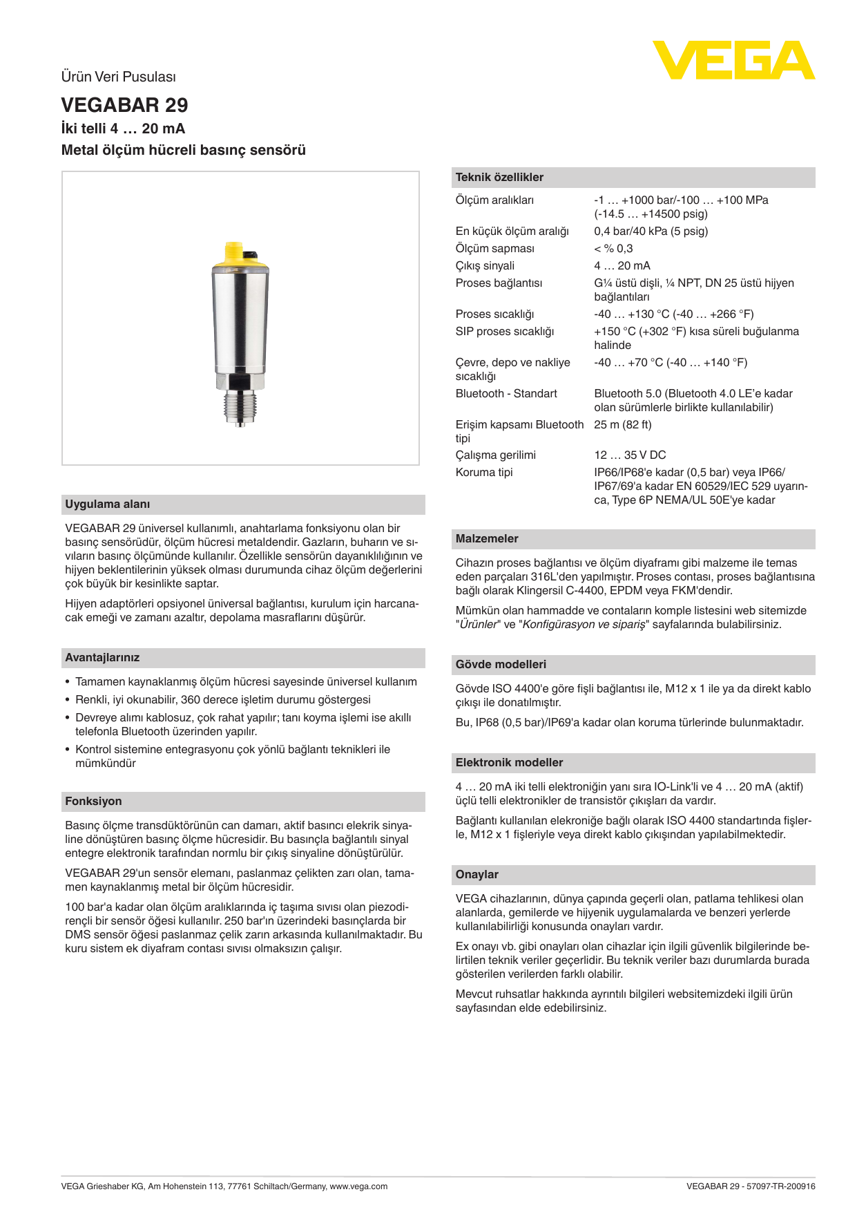 Vega VEGABAR 29 Specification | Manualzz
