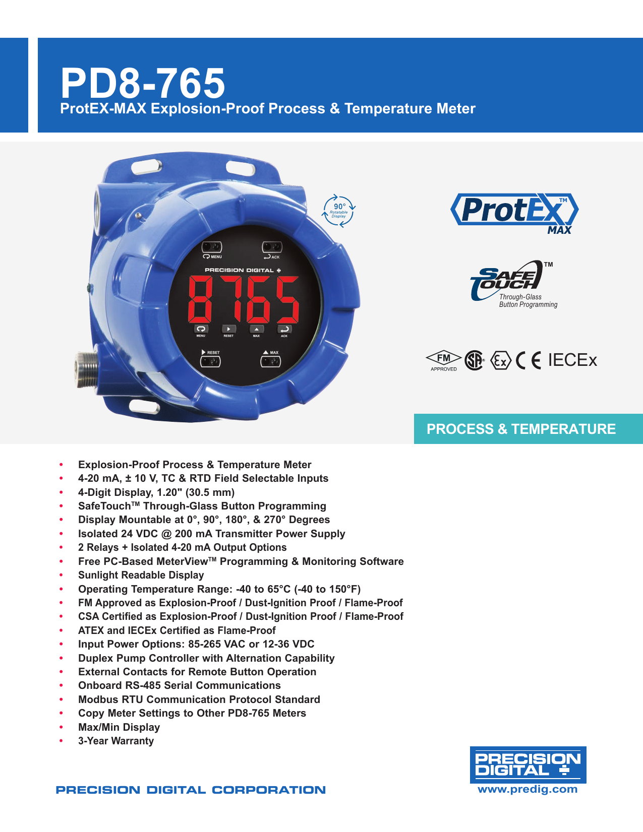 Precision Digital PD8-765 ProtEX-MAX Datasheet | Manualzz
