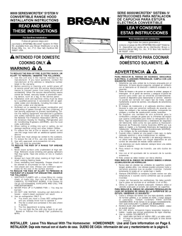 Broan 883901 Range Hood Owner's Manual | Manualzz