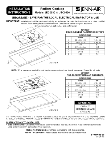Jenn-Air JEC0536ADW12 36" Electric Built-In Cooktop installation Guide ...