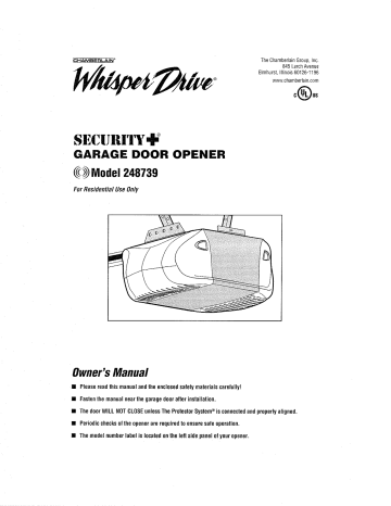 Chamberlain 248739 Garage Door Opener Owner's Manual | Manualzz