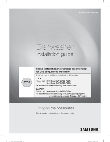 Samsung DW80M9960UG/AA-00 Dishwasher installation Guide | Manualzz