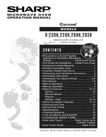 Sharp R-220HW Microwave Owner's Manual | Manualzz