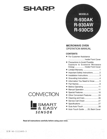 Sharp R-930AK Microwave Owner's Manual | Manualzz