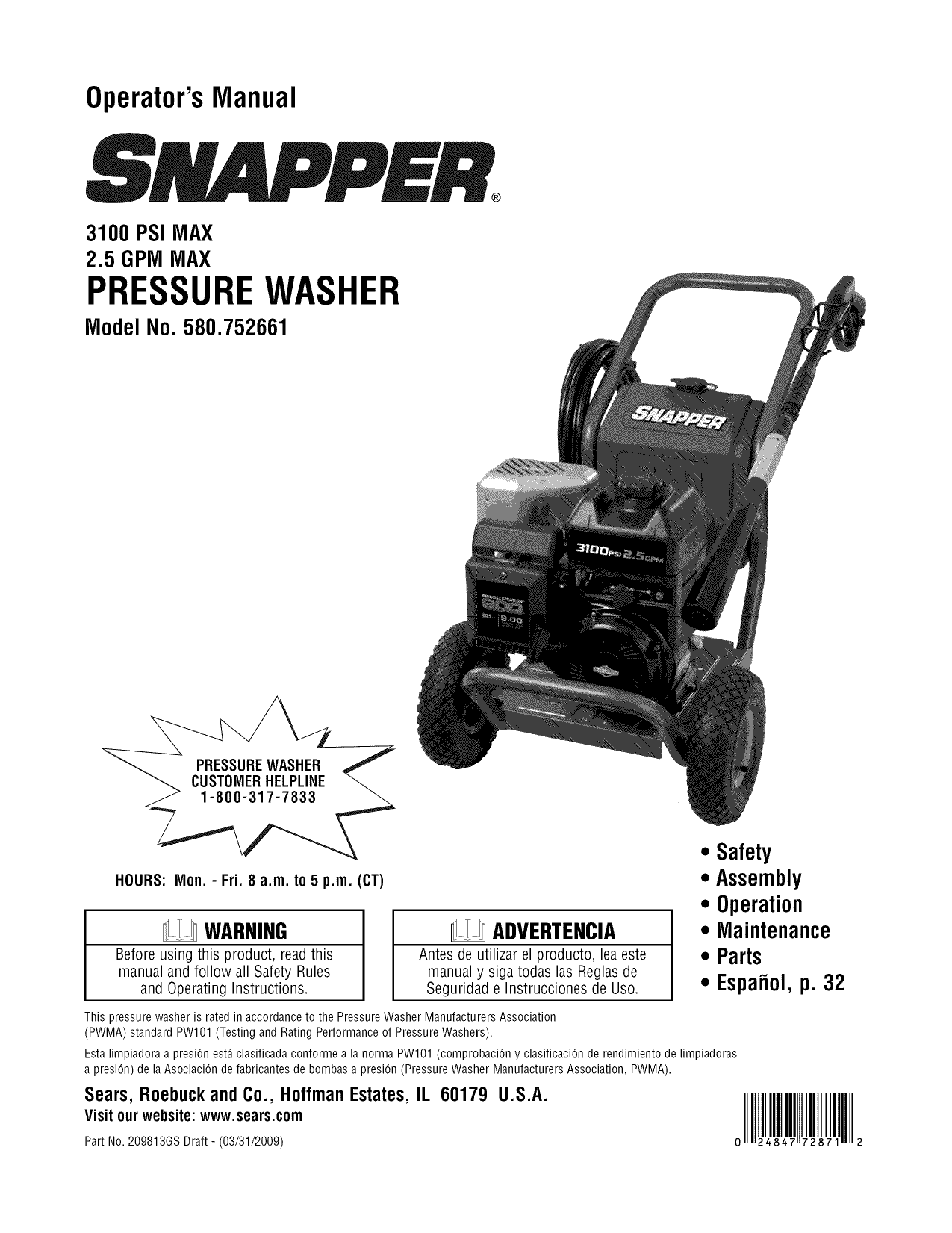 Snapper 580752661 Pressure Washer Owner's Manual | Manualzz