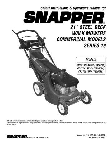 Snapper 7800200 Commercial Lawn Mower Owner's Manual | Manualzz