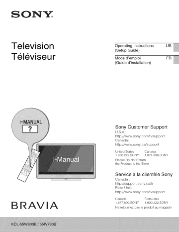 Sony KDL-55W800B LCD Television Owner's Manual | Manualzz