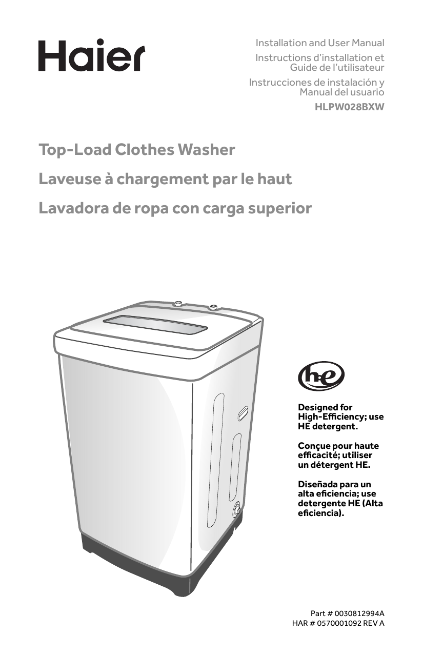 Haier HLPW028BXW Washer Owner's Manual | Manualzz