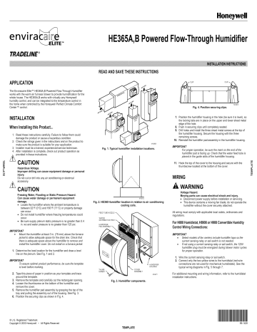 Honeywell HE365A Humidifier installation Guide | Manualzz