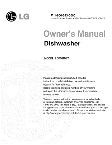 LG LDF6810BB Dishwasher Owner's Manual | Manualzz